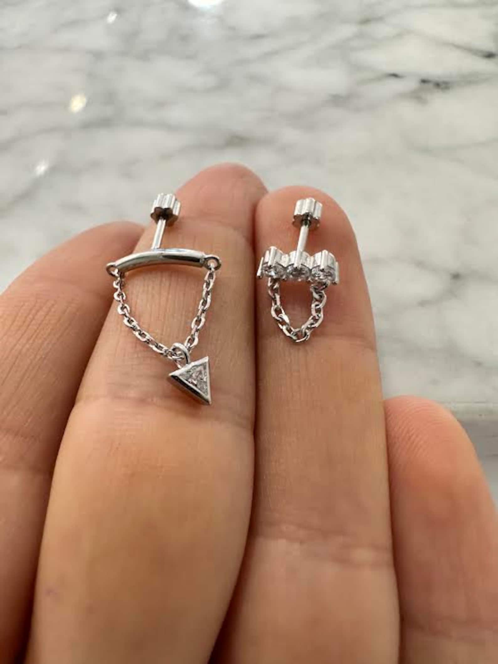 925 Solid Silver, Diamond Drape Chandelier Threaded Stud Earring ...