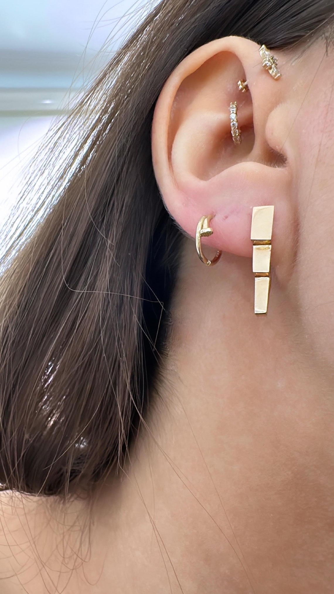 14K Solid Gold Hinge Hoop Earring, Daith Earring, Gold Nose Ring, Hoop ...
