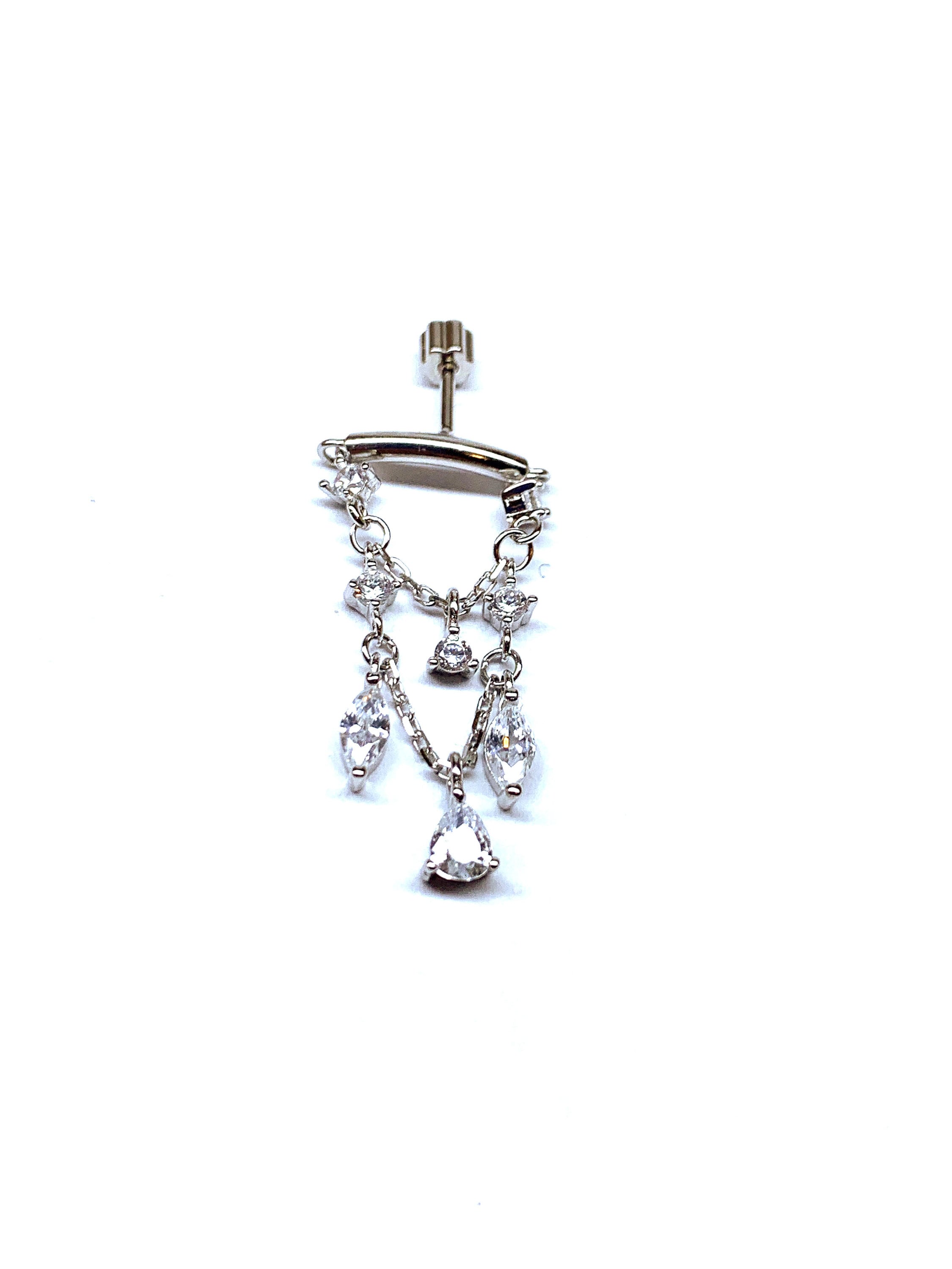 925 Solid Silver, Diamond Drape Chandelier Threaded Stud Earring ...
