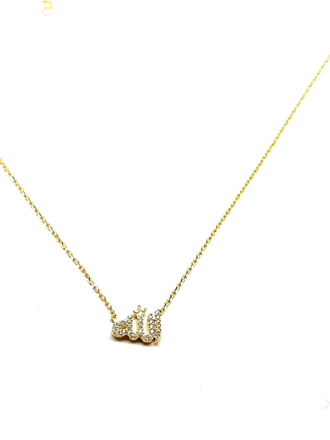 14K Solid Gold, Cubic Stone Allah Arabic Islamic Necklace, Arabic God ...