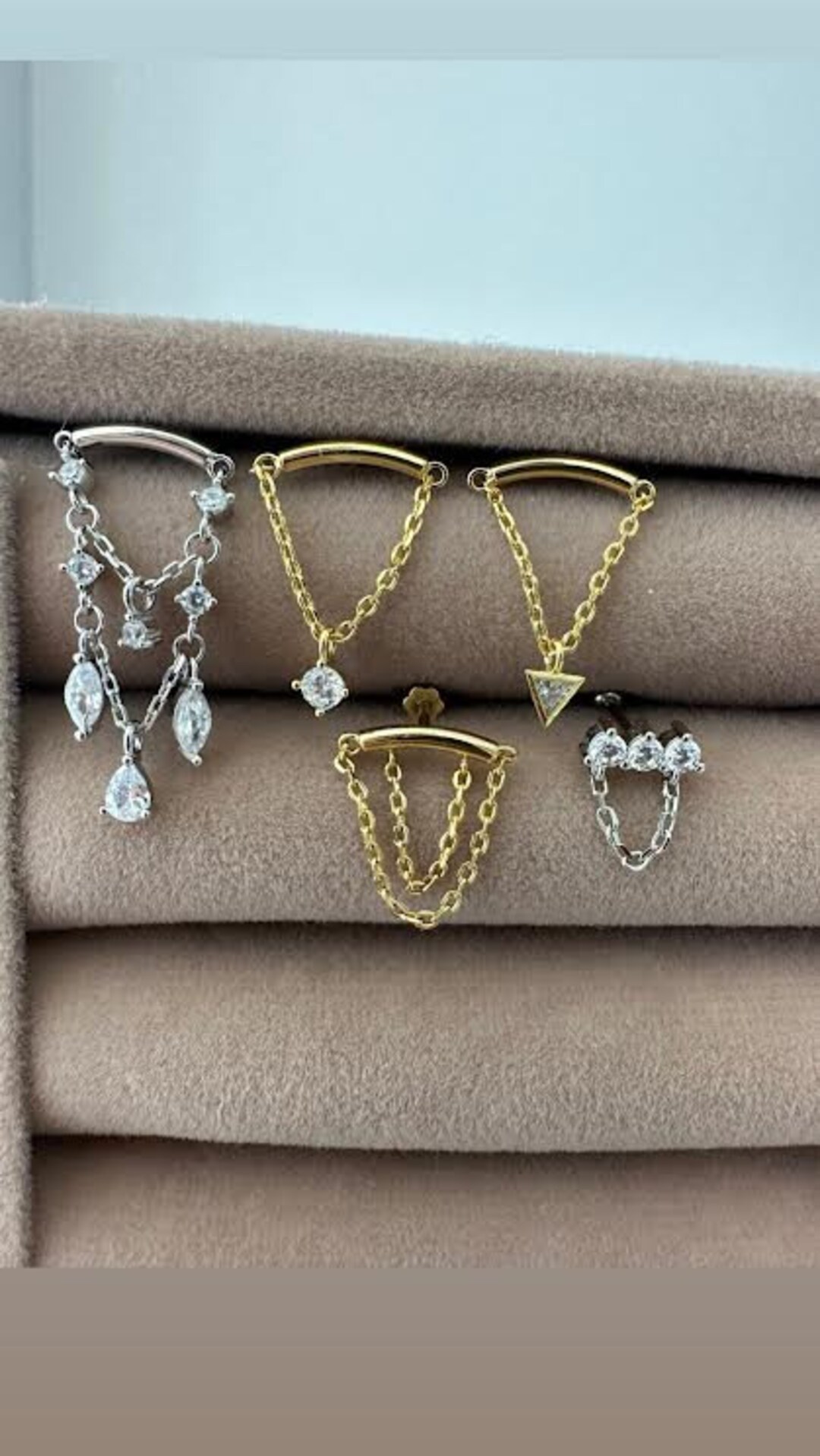 925 Solid Silver, Diamond Drape Chandelier Threaded Stud Earring ...