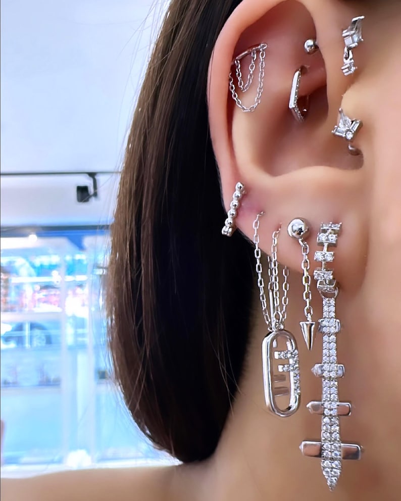 925 Solid Silver, Diamond Drape Chandelier Threaded Stud Earring ...