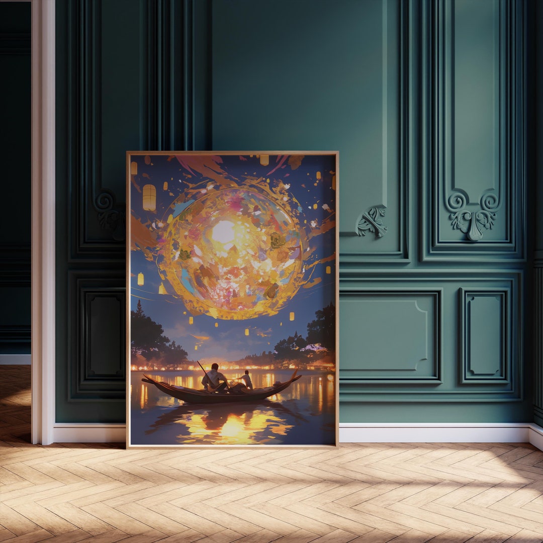 Surreal Poster, Magical Wall Art, Twilight Lake Scene Print, Celestial ...