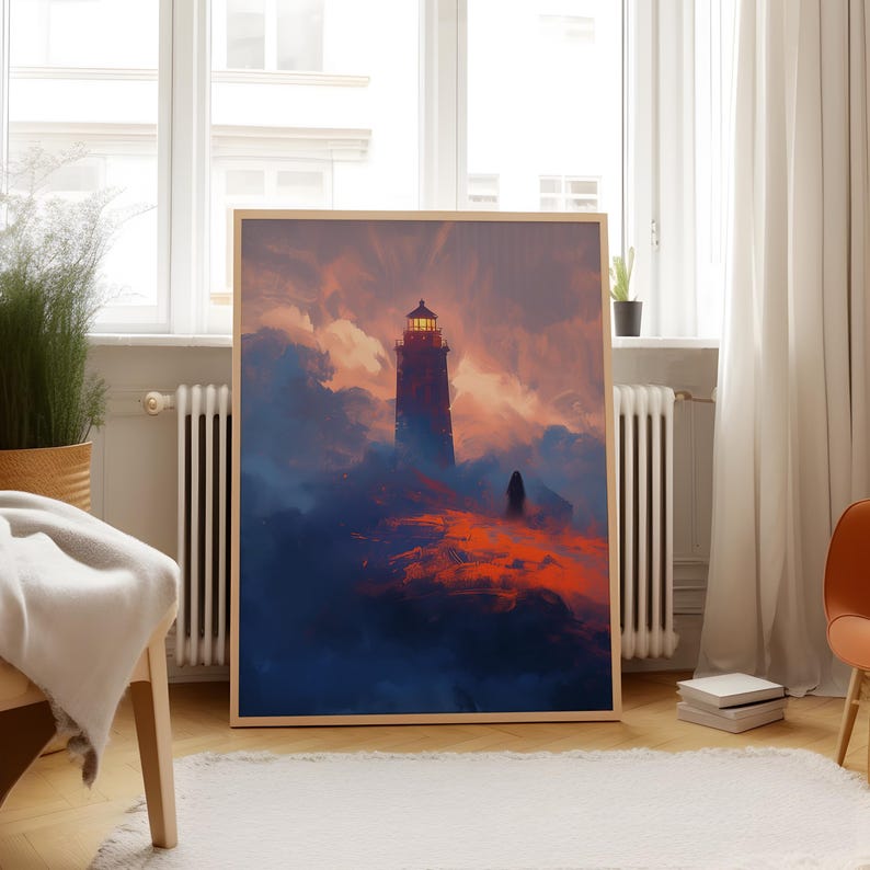 Vertical Lighthouse Poster, Ocean Art Print, Coastal Wall Decor ...