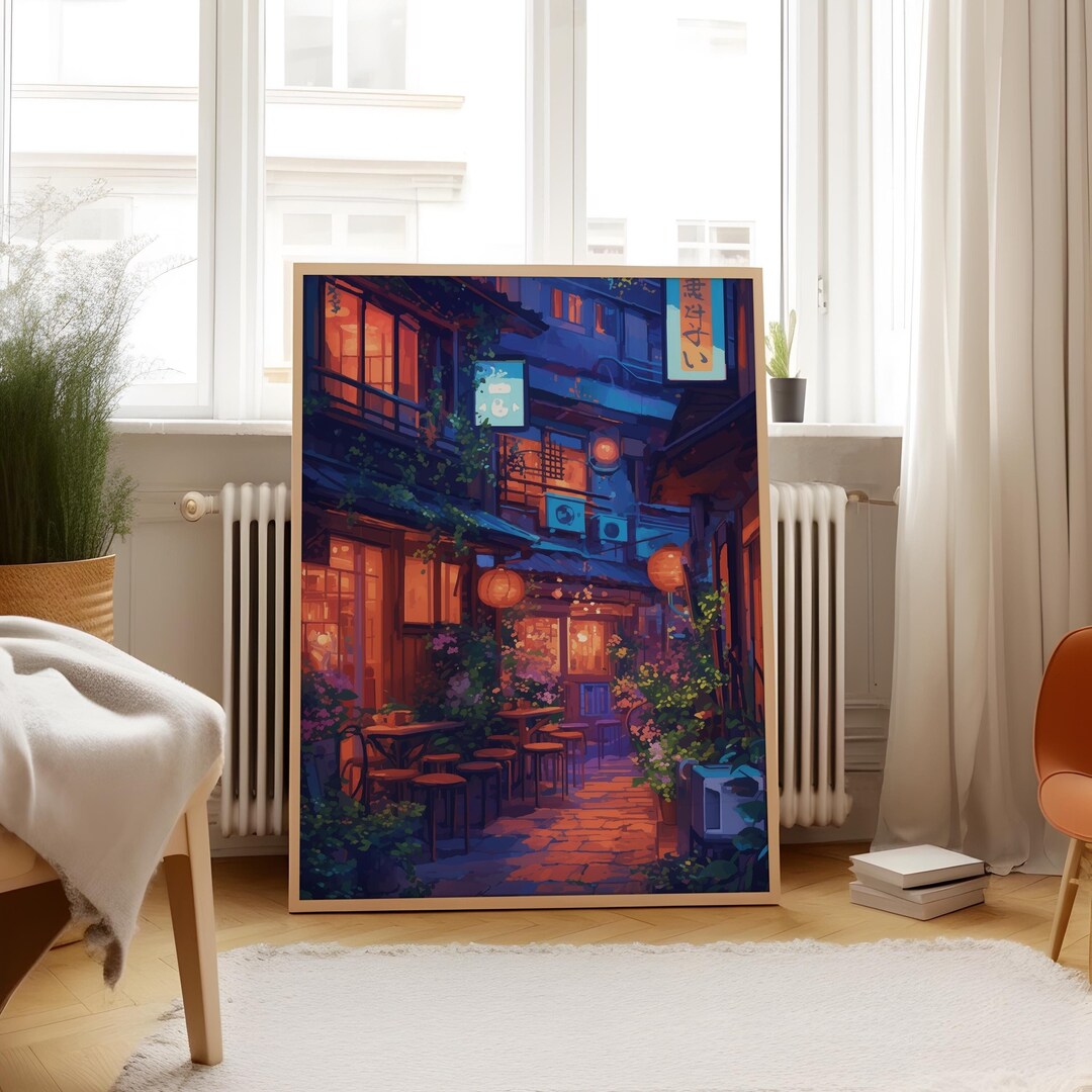 Cozy Japanese Alleyway Poster: Nighttime Art Print With Lanterns, Warm ...