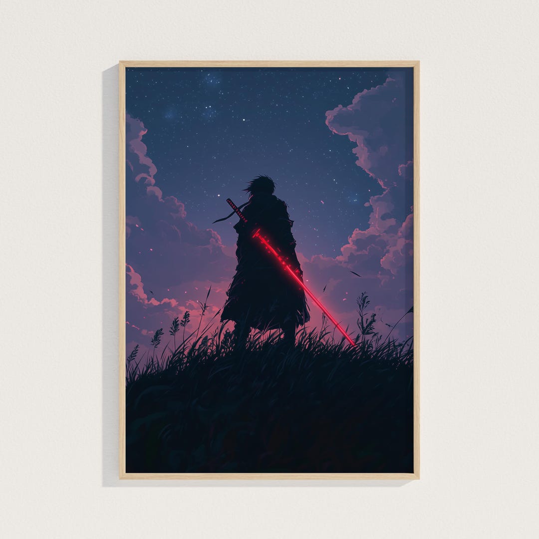 Anime, Red Sword Art Print, Fantasy Poster, Epic Nighttime Decor, Red ...