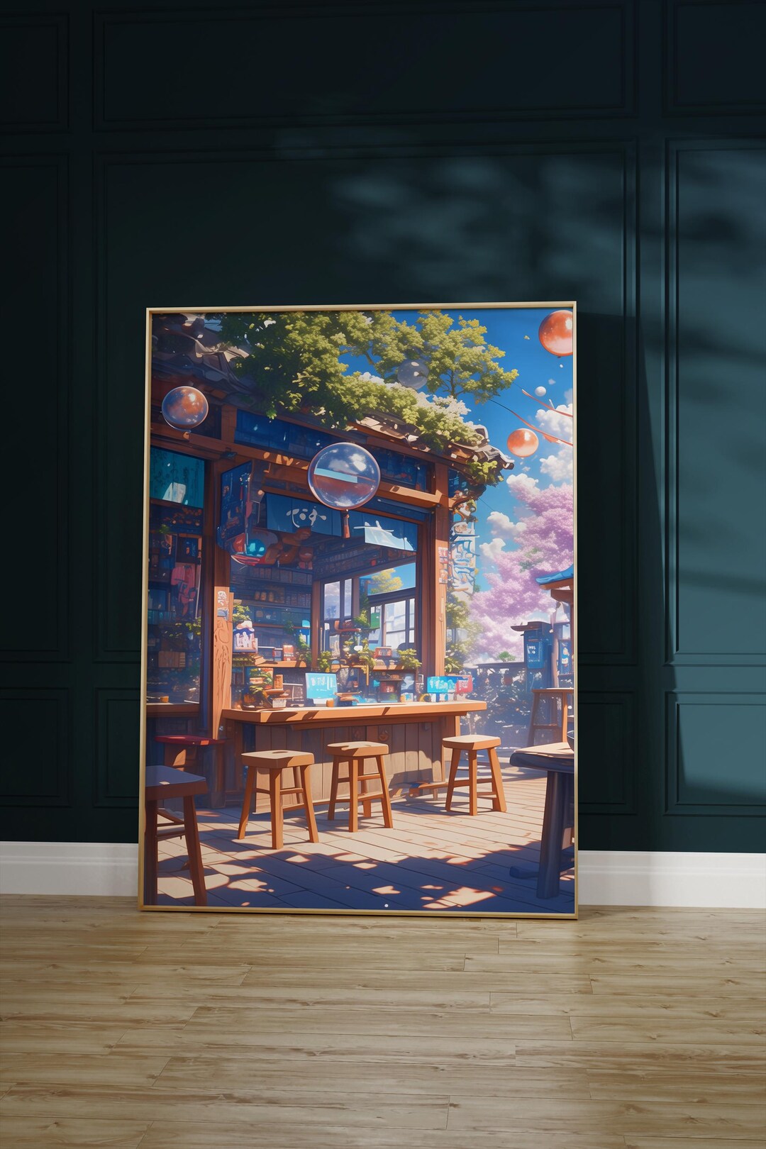 Vertical Poster, Japanese Tea Shop Artwork, Nostalgic Urban Cafe Decor ...