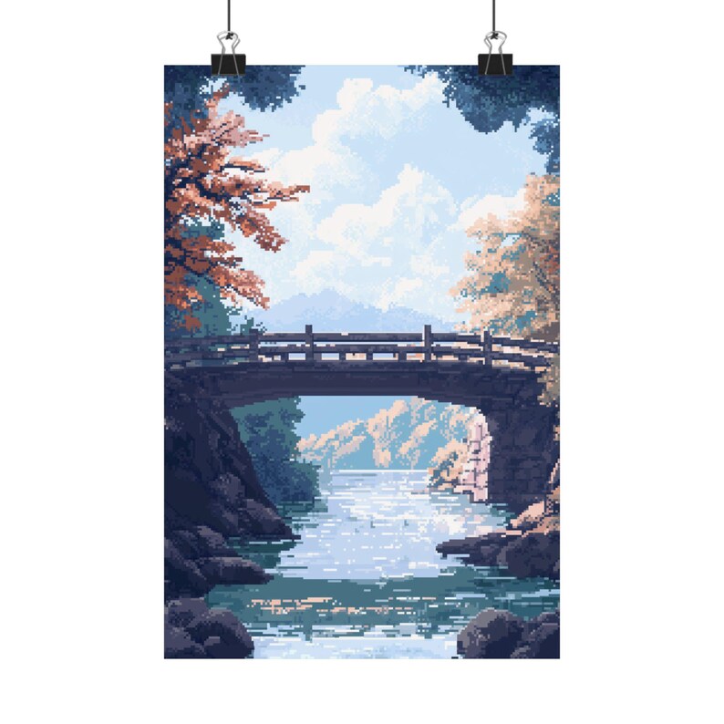 Pixel Art Wooden Bridge Matte Vertical Posters, Fall Foliage ...