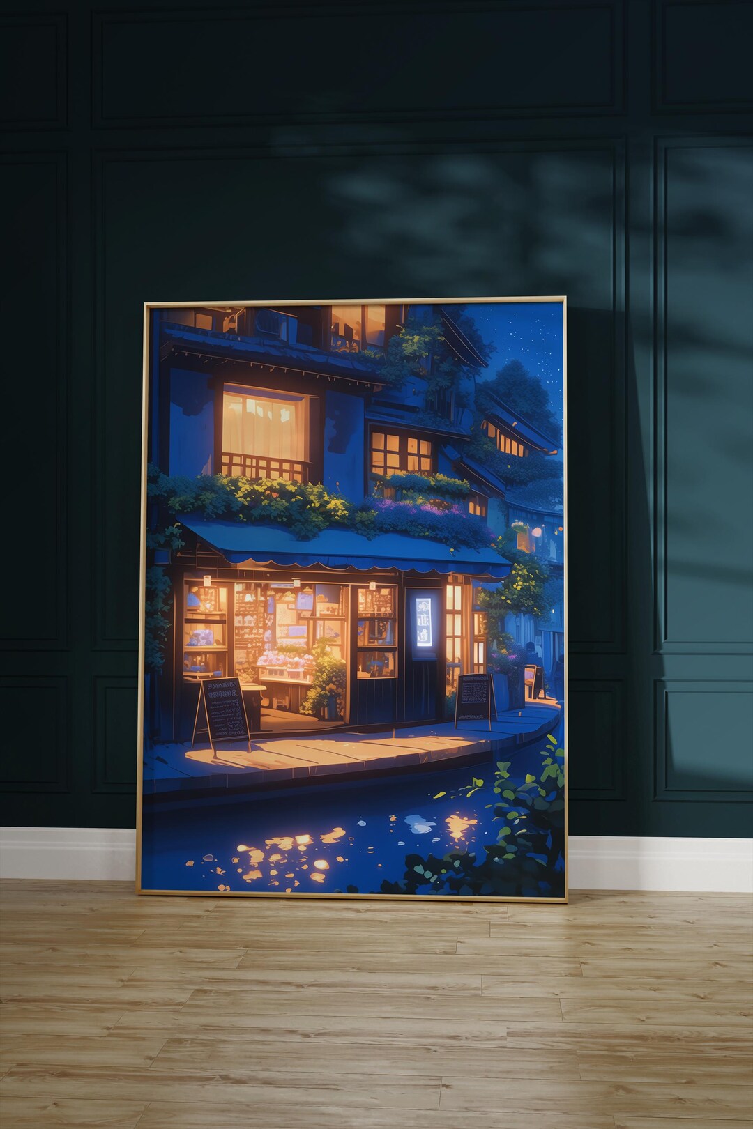 Japanese Riverside Café Matte Vertical Posters, Nighttime Urban Retreat ...