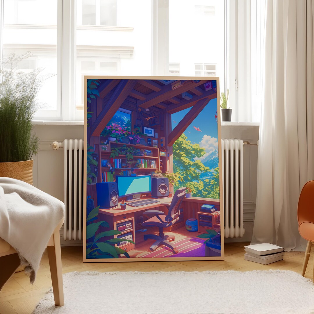 Cozy Workspace Poster for Creatives, Nature-inspired Desk Art Print ...