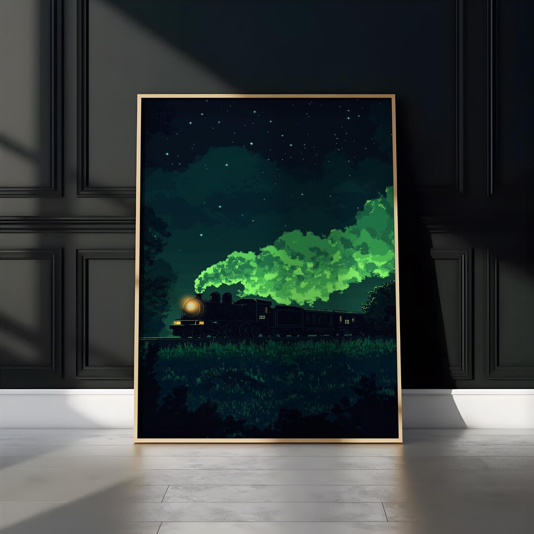 Pixel Art Vintage Steam Locomotive Matte Vertical Poster, Train ...