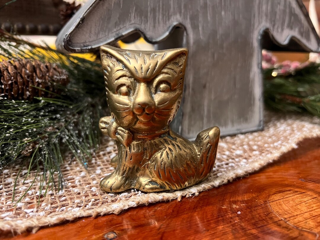 Vintage Brass Cat Figurine - Etsy