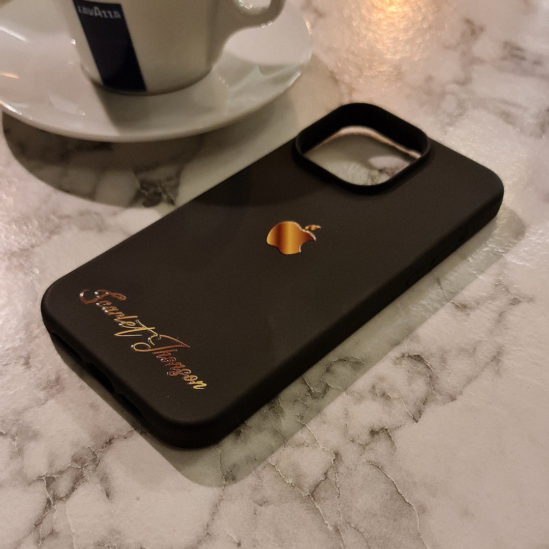 Gold Print Apple Logo iPhone 15 Custom Case / Customizable Silicone ...