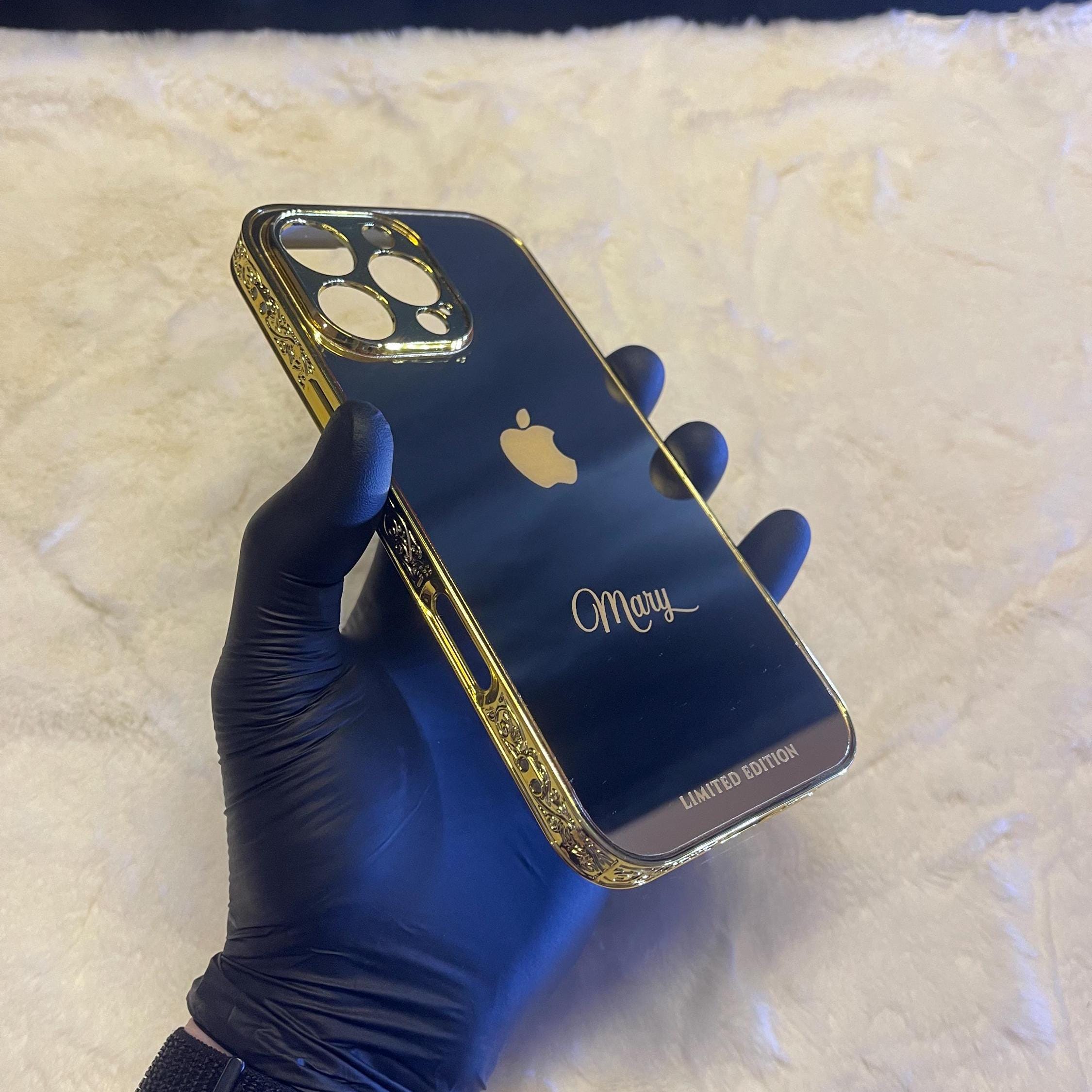 Embroidered Custom Gold Mirror iPhone Case – Personalized Luxury ...