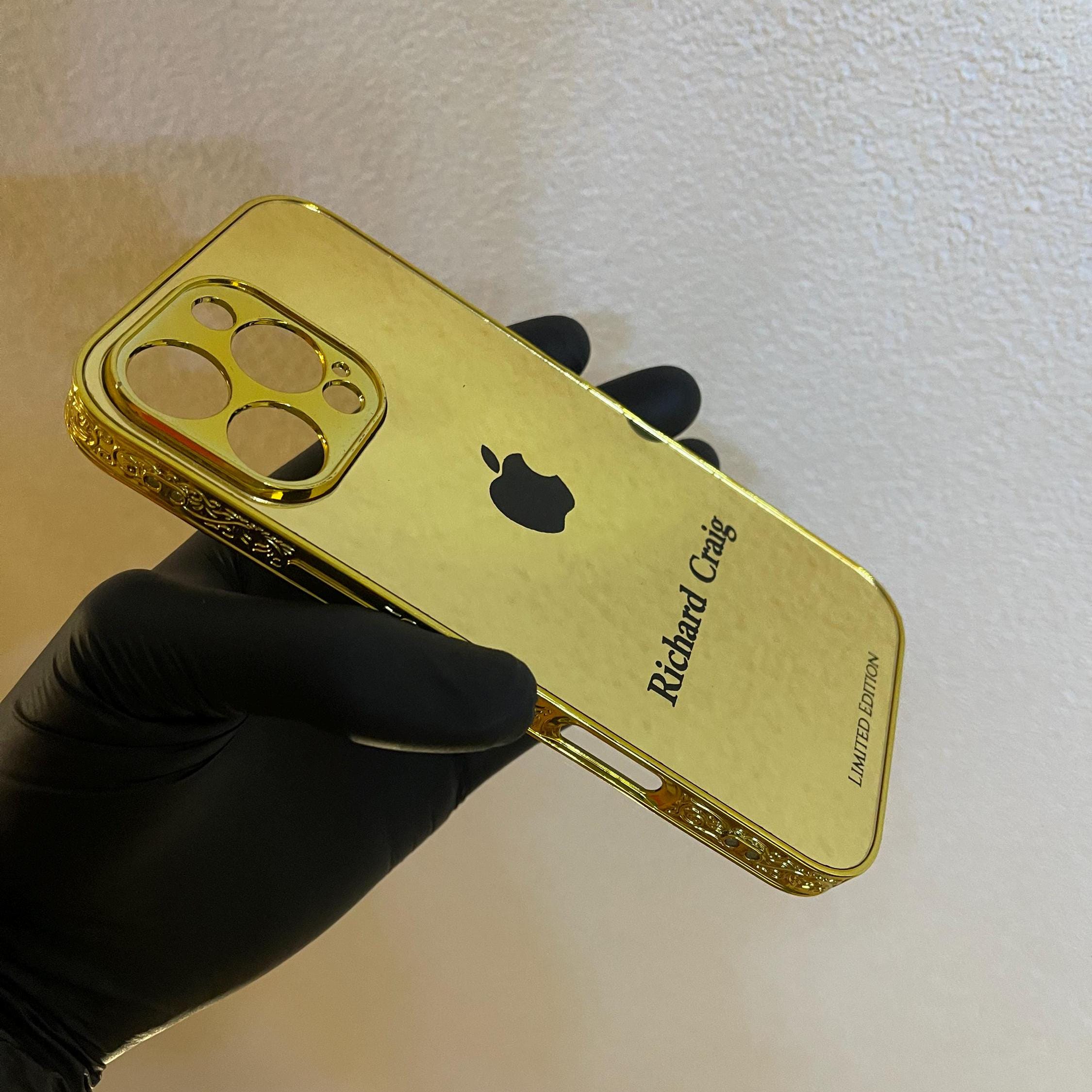Embroidered Custom Gold Mirror iPhone Case Black Design – Personalized ...