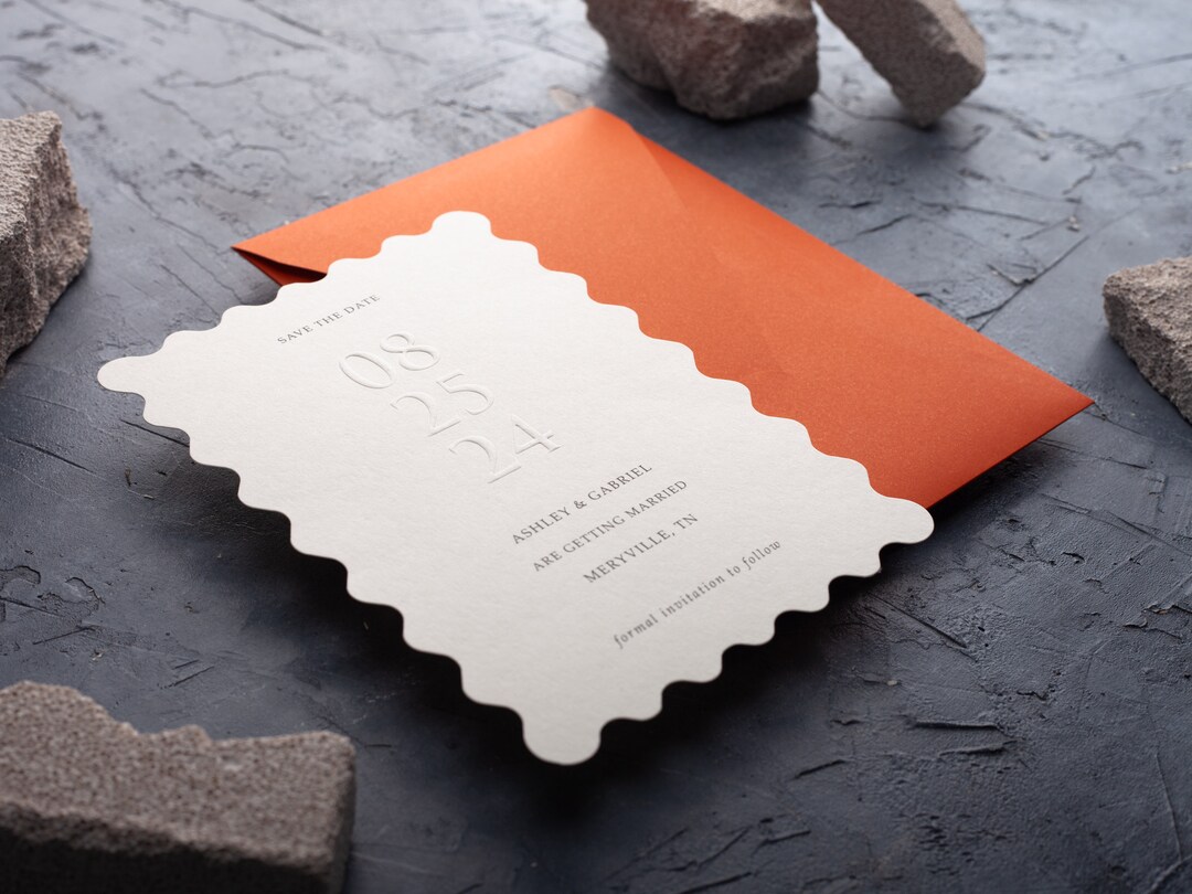 Minimalist Embossed Save the Date Cards With Letterpress Design and ...