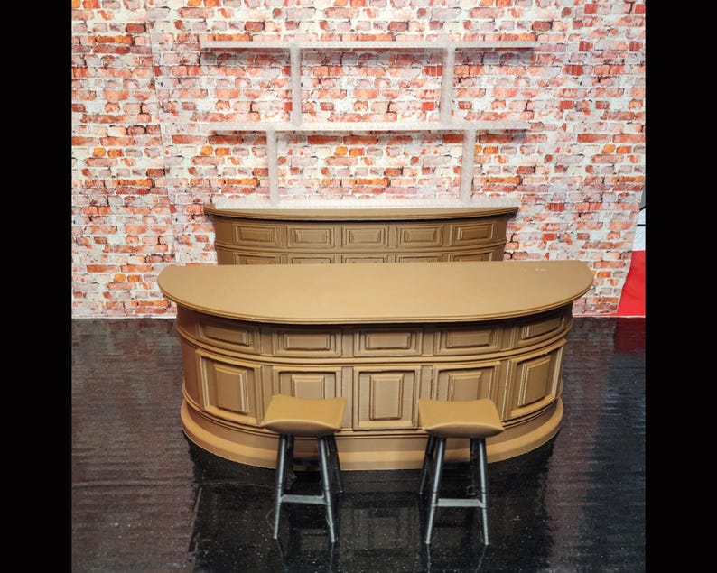 1/12 SCALE BAR SET, Front Bar, Back Bar, Bottle Rack, 2 Bar Stools, for ...