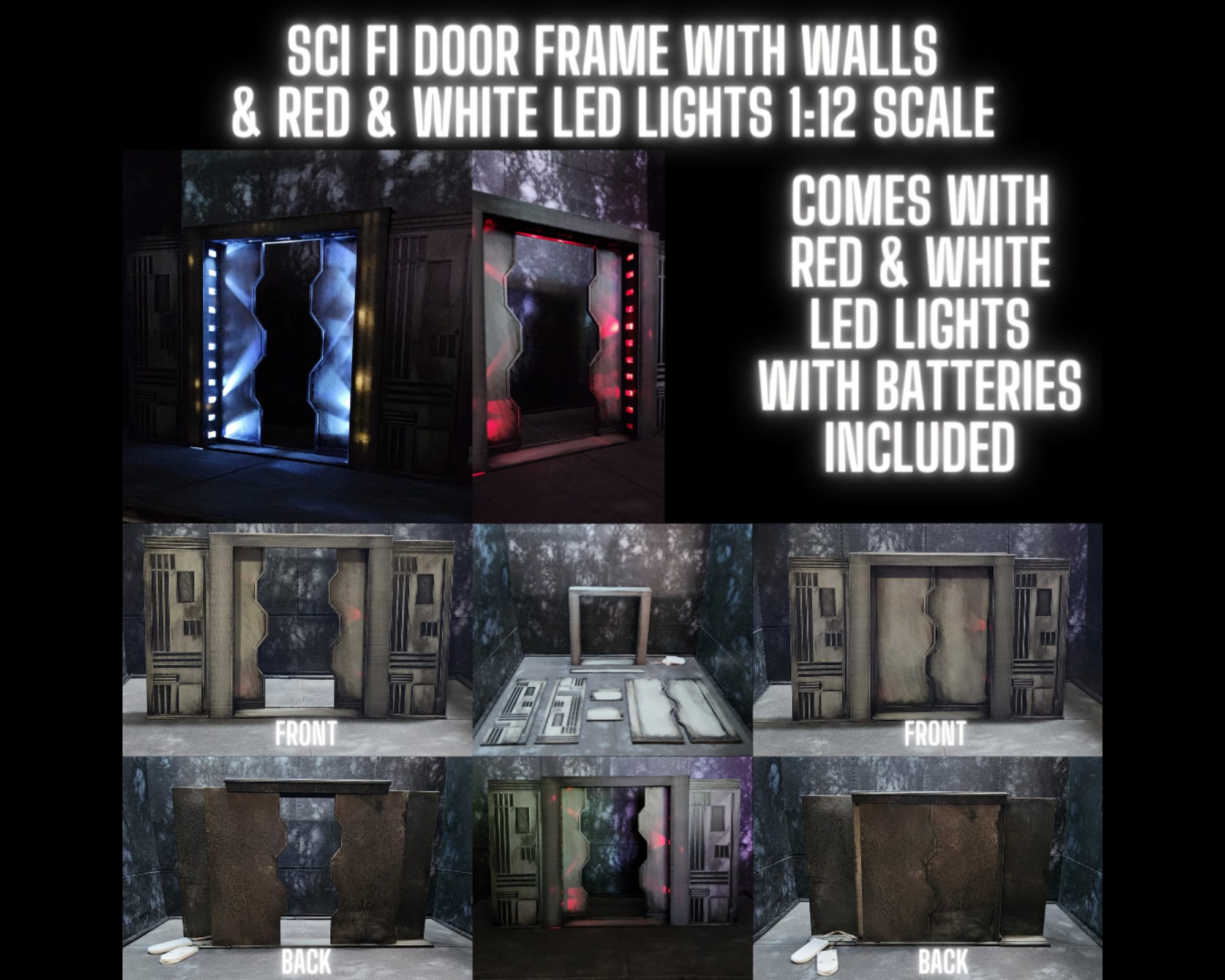 1 Sci Fi DOOR FRAME With Walls With LED Lights , for 1:12 Scale Figures ...