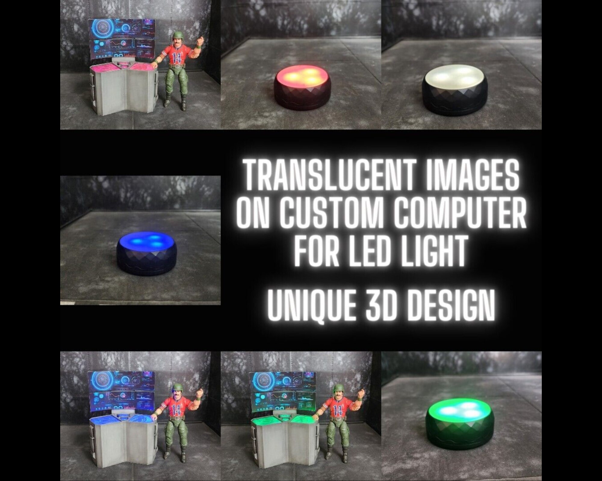 1 CUSTOM COMPUTER STATION With Led Light, for 1:12 Scale Figures ...