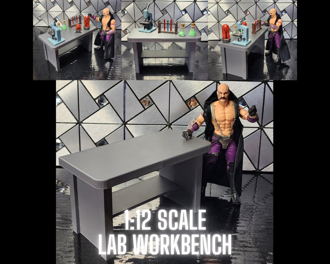 LAB WORKBENCH TABLE, Silver, for 1:12 Scale Figures, Custom Design ...