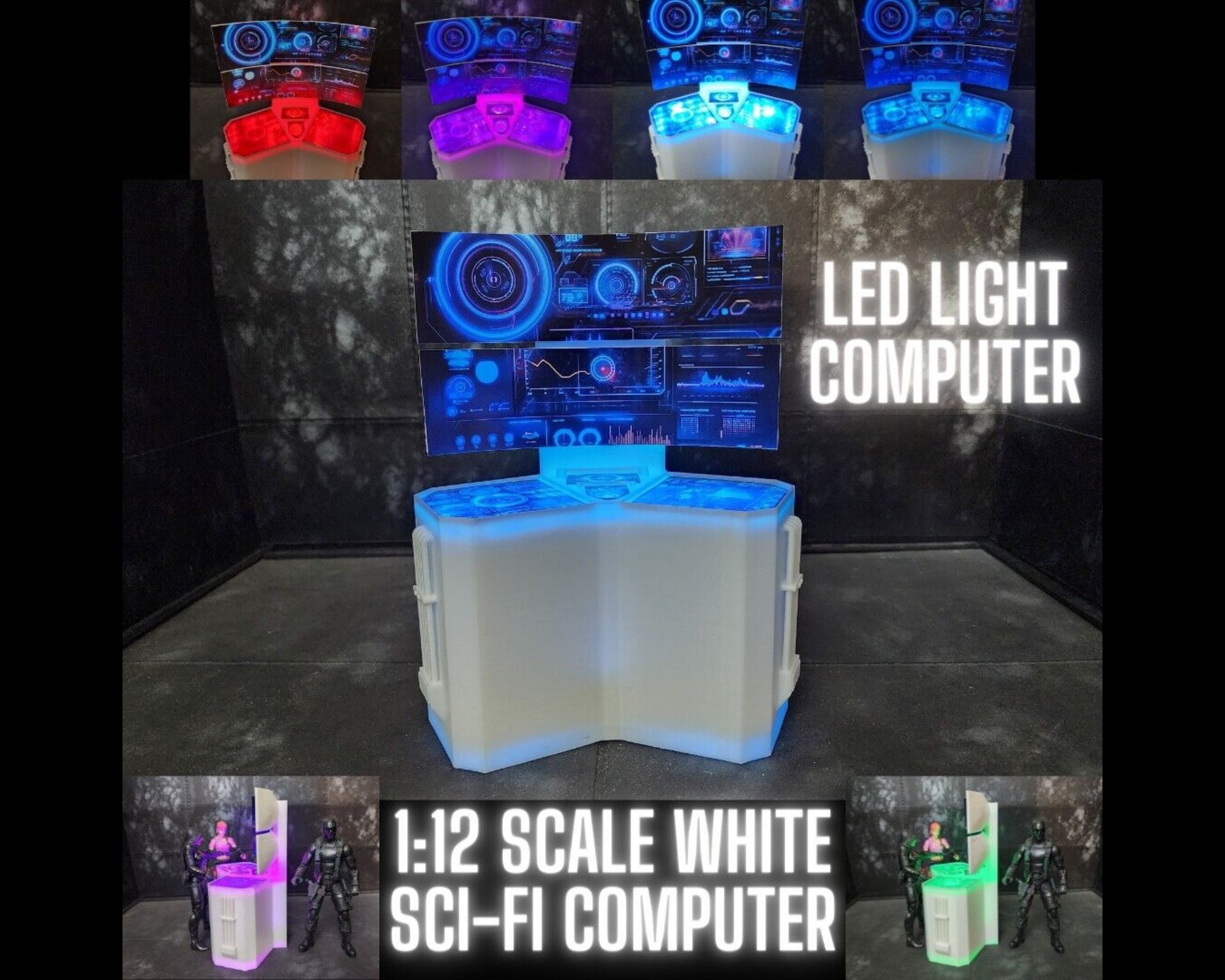 1 SCI Fi COMPUTER STATION With Led Light, for 1:12 Scale Figures ...