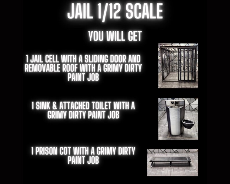 1 JAIL CELL BUNDLE, Silver, for 1:12 Scale Figures, Custom Design, for ...