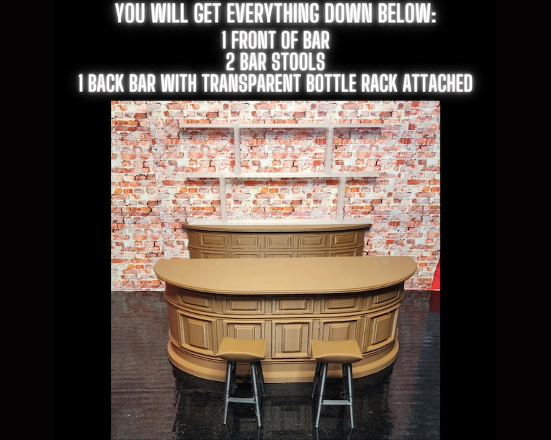 1/12 SCALE BAR SET, Front Bar, Back Bar, Bottle Rack, 2 Bar Stools, for ...
