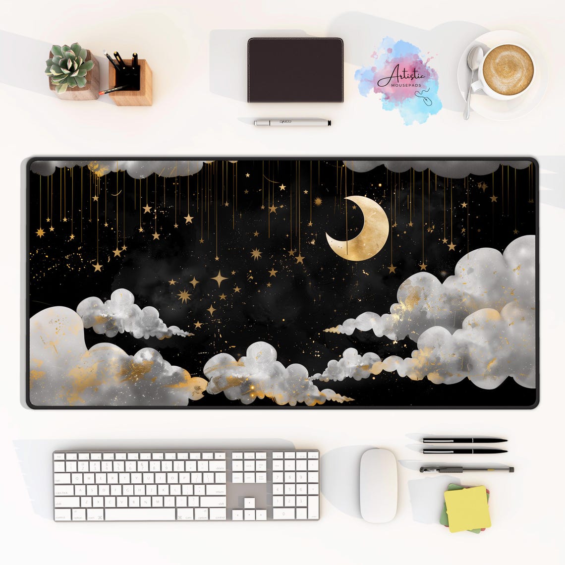 Black and Gold Large Star Mouse Pad, Cute Space TCG Playmat With Zones ...