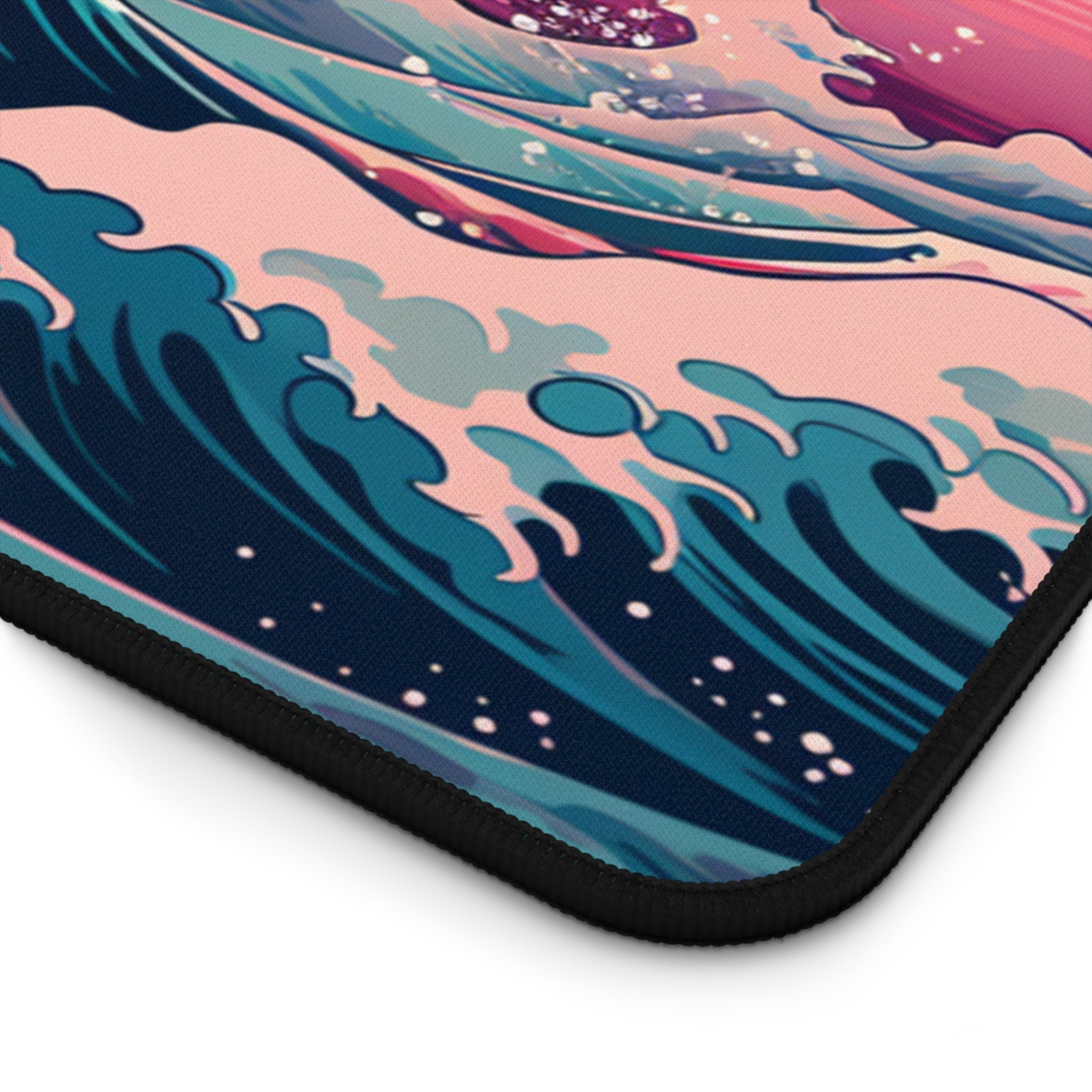 Japanese Great Wave Desk Mat, Psychedelic Art Style, Kawaii Pink ...