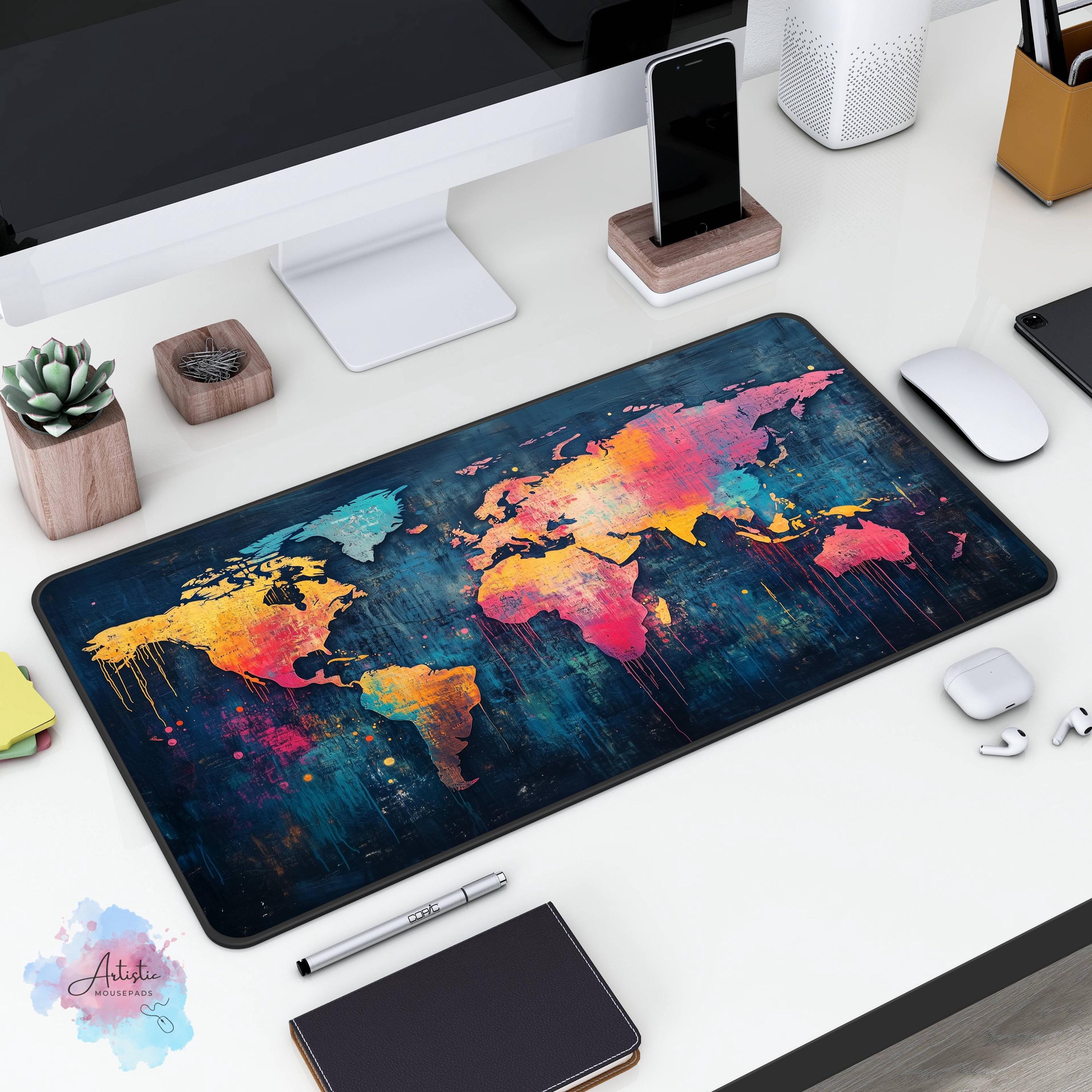 Colorful World Map Desk Mat, Cute XL Mousepad Gifts for Gamers, TCG ...