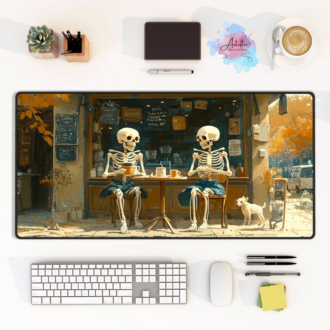 Skeleton Coffee Shop Lofi XL Mousepad, Cute Anime Magic TCG Playmat ...