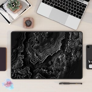 Dark Abstract Topographical Map Desk Mat, TCG Playmat With Zones Gift ...