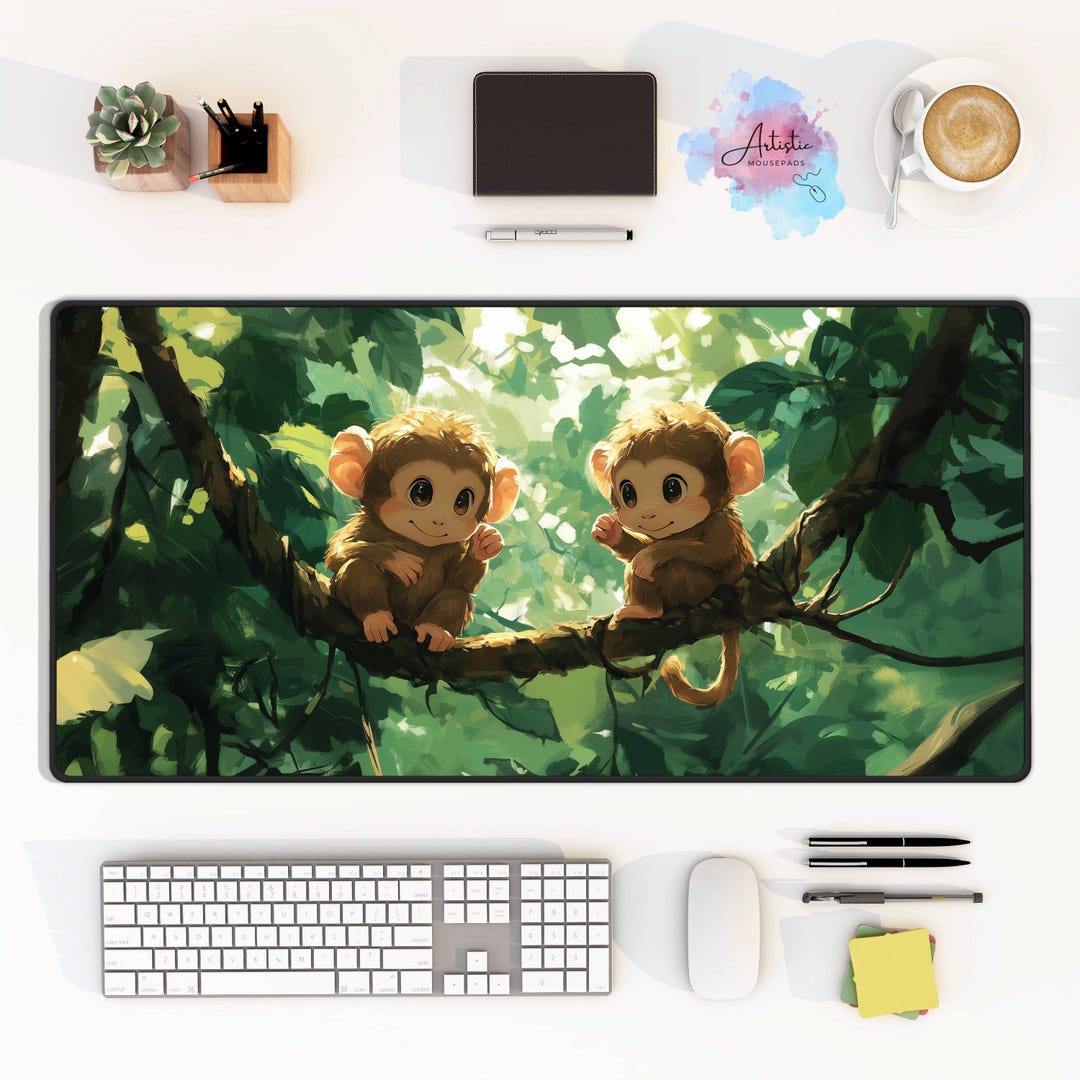 Cute Chibi Monkey XL RGB Mouse Pad Gift for Her, Kawaii Animal TCG ...