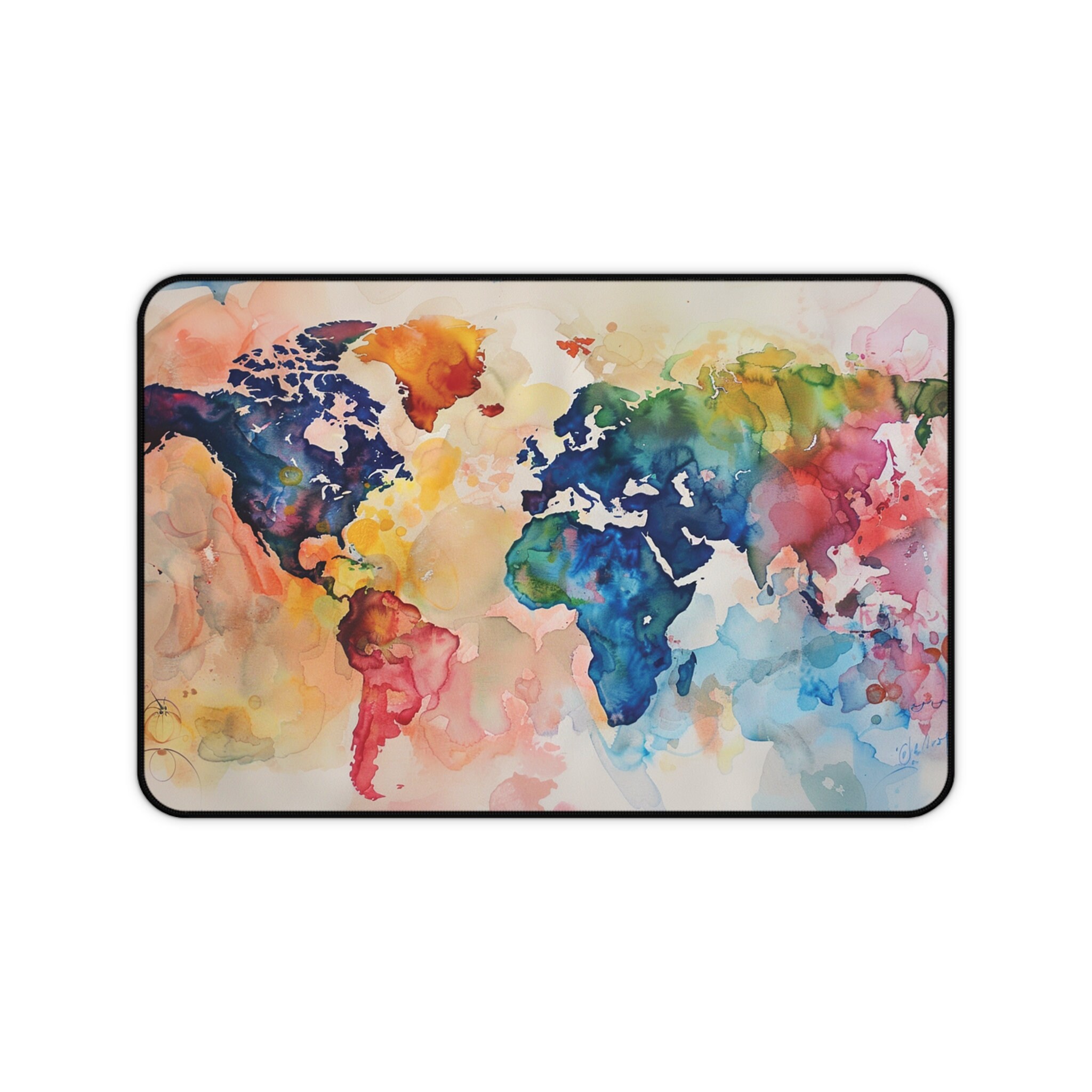 Watercolor World Map Desk Mat, Unique Colorful Desk Pad, Great Gift for ...