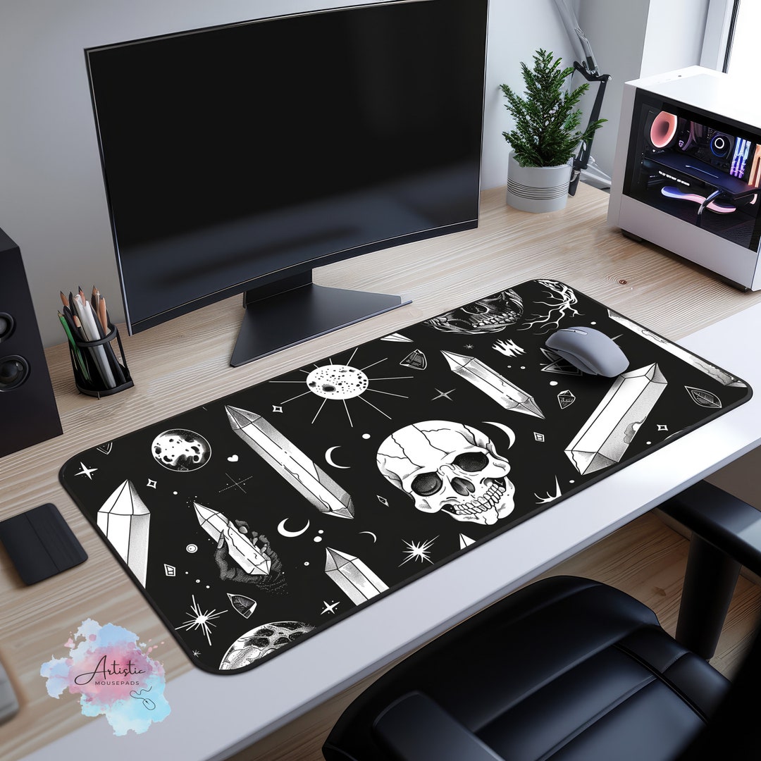 Black Gothic Desk Mat, Witchy Skull Mouse Pad, TCG Playmats With Zones ...
