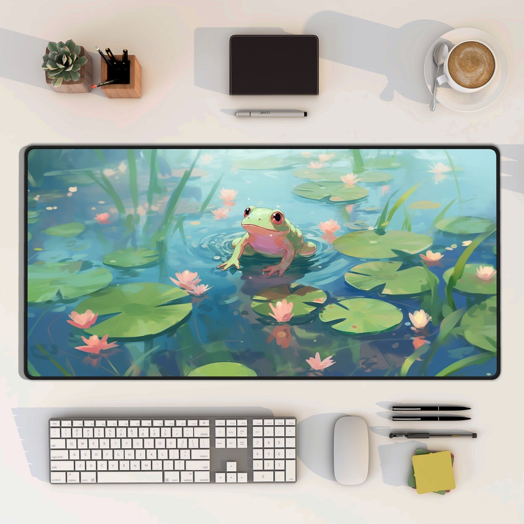 Kawaii Frog Desk Mat, Cute Anime Inspired Gaming Mouse Pad, Lily Pad ...