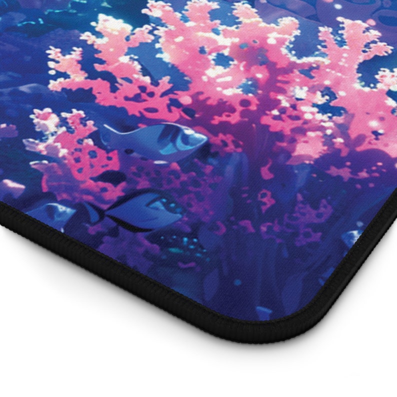 Deep Sea Anime Desk Mat, Kawaii Fish Blue Mouse Pad, Vibrant Coral Reef ...