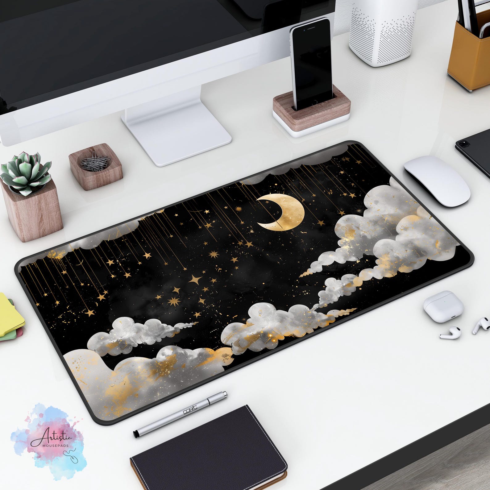 Black and Gold Large Star Mouse Pad, Cute Space TCG Playmat With Zones ...