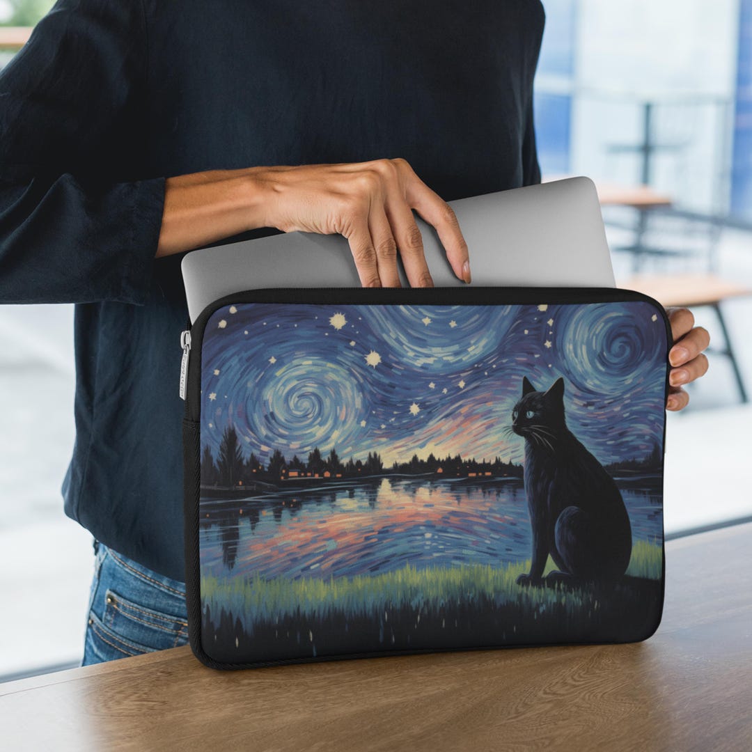 Kawaii Black Cat Laptop Bag, Dell Van Gogh's Starry Night Laptop Case ...