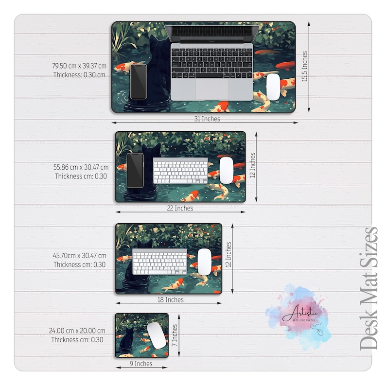 Kawaii Black Cat Japanese Koi Fish Gaming Desk Mat, Cute Anime TCG ...