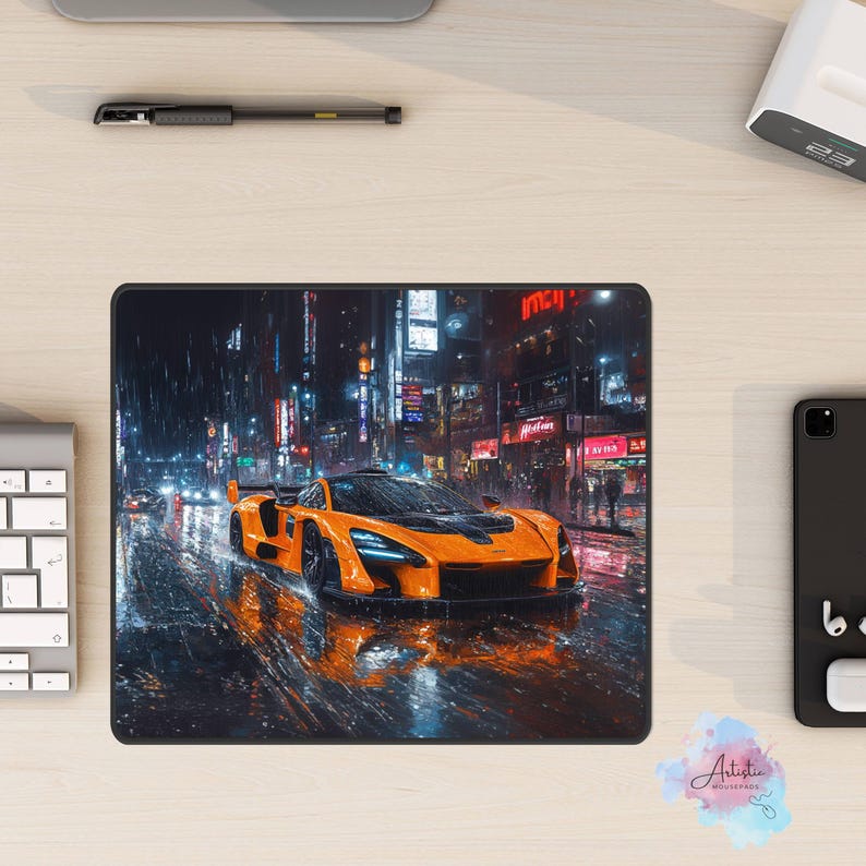 Orange Mclaren Senna GTR RGB Desk Mat, Cool Cyberpunk City Mouse Pad ...