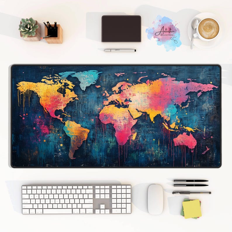 Colorful World Map Desk Mat, Cute XL Mousepad Gifts for Gamers, TCG ...