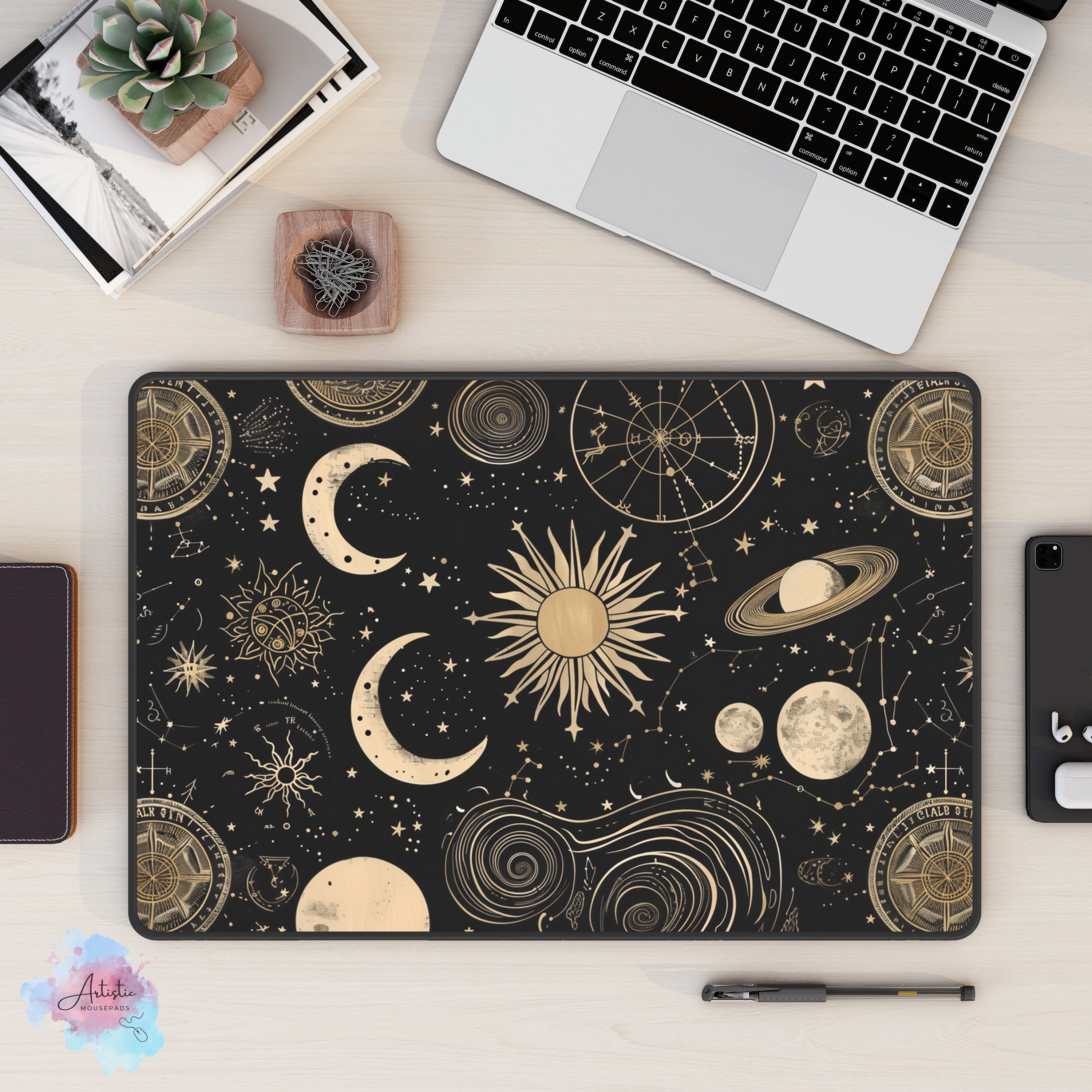 Kawaii Celestial Desk Mat, Astrology Desk Decor, Zodiac Large Mousepad ...