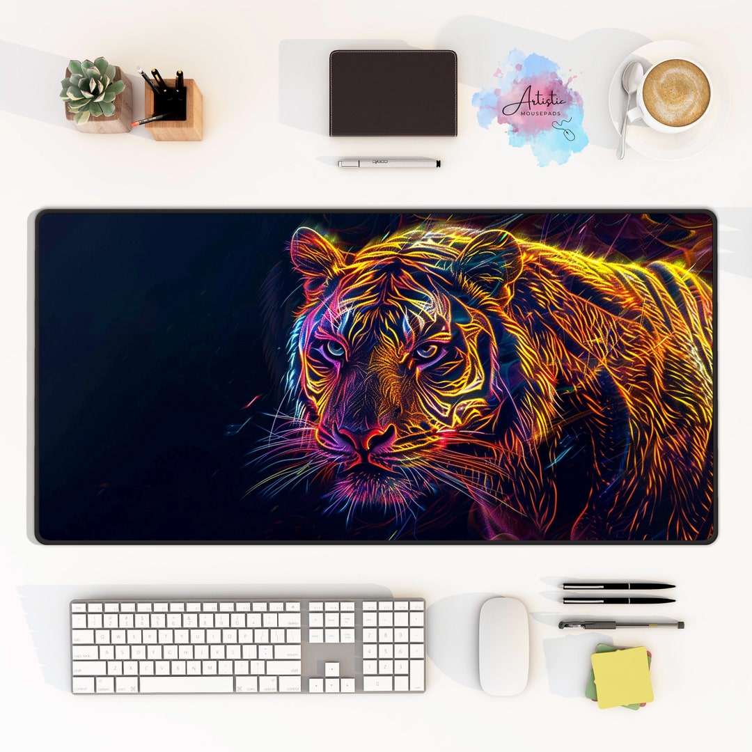 Neon Tiger Desk Mat Cute, Colorful Desk Decor Aesthetic, Large Mouse ...