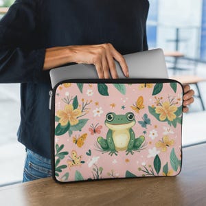 Pink and Green Frog Laptop Bag, Cute Floral Anime Laptop Tablet Case 12 ...