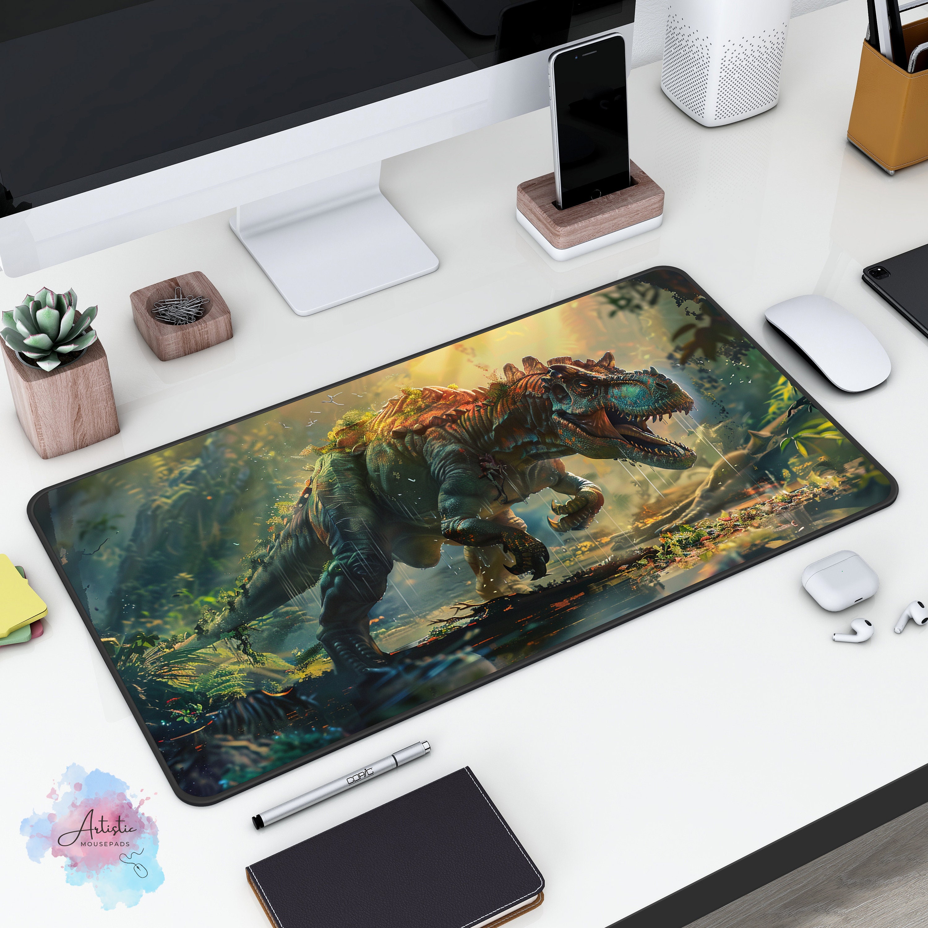 T-rex Dinosaur Green Desk Mat, TCG Playmat With Zones, Card Game ...