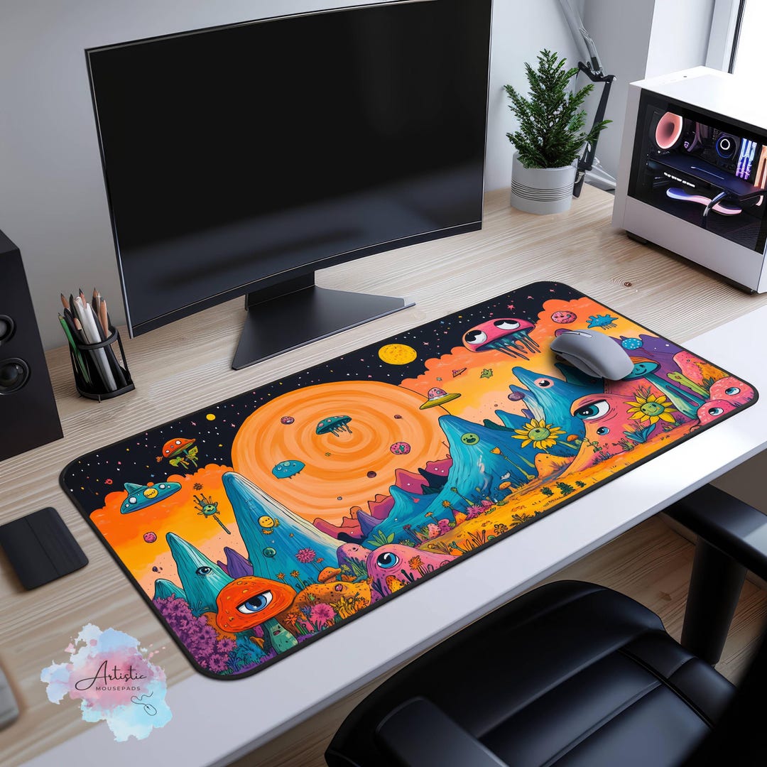 Strange Cartoon Alien Planet XL LED Mouse Pad, Cool Orange TCG Playmat ...