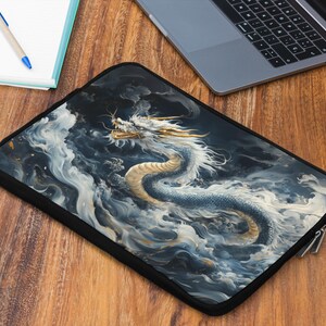 Japanese Blue Dragon Fantasy Laptop Bag, Watercolor Laptop Case 12 13 ...