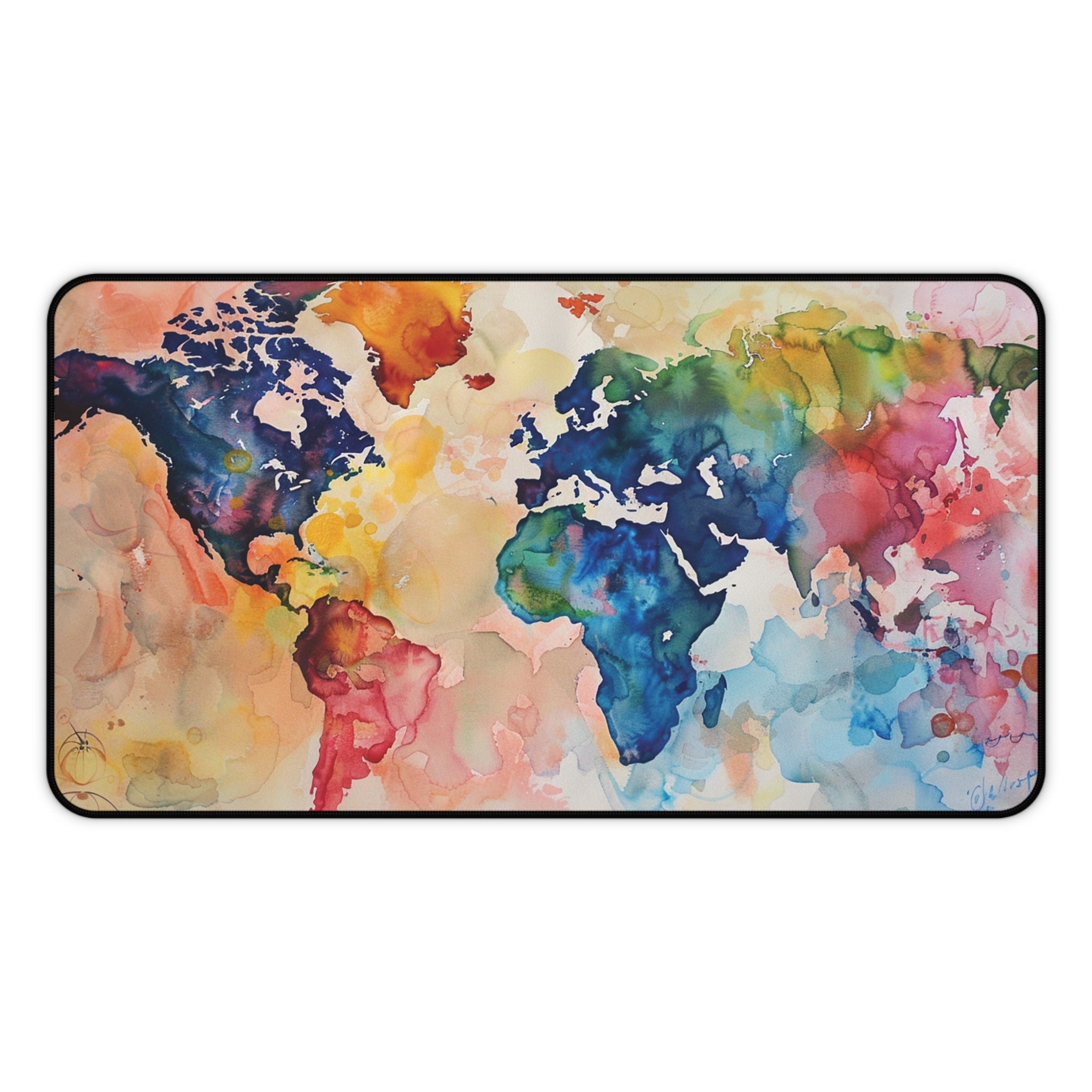 Watercolor World Map Desk Mat, Unique Colorful Desk Pad, Great Gift for ...