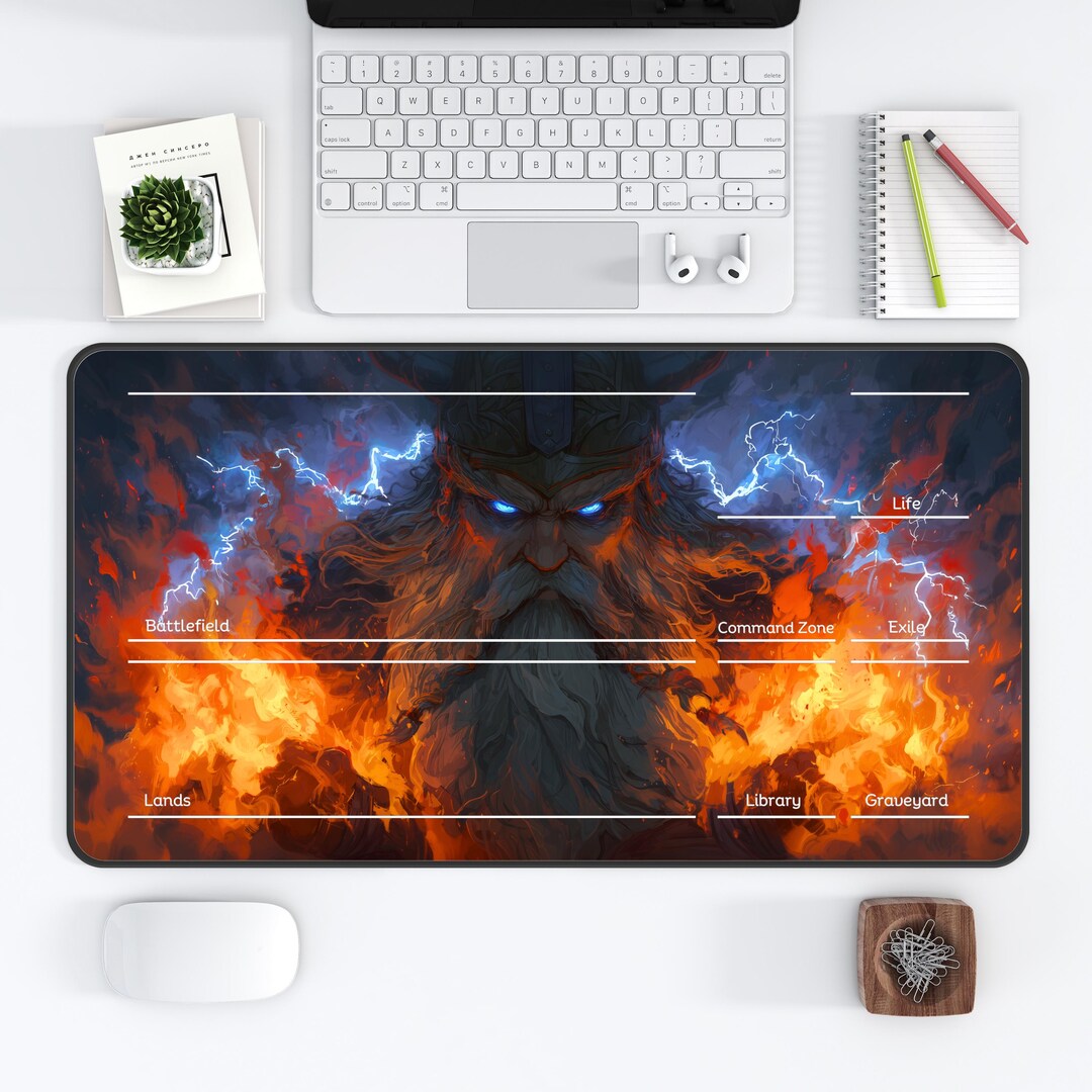 Viking Fire God XL Mouse Pad - LED Norse TCG Gaming Playmat With Zones ...